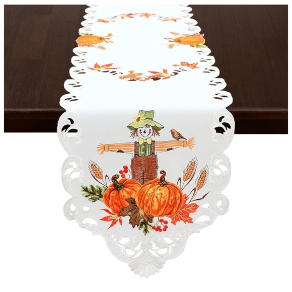 Embroidered fall table runner | Holiday | Embroidered Harvest Scarecrow ...
